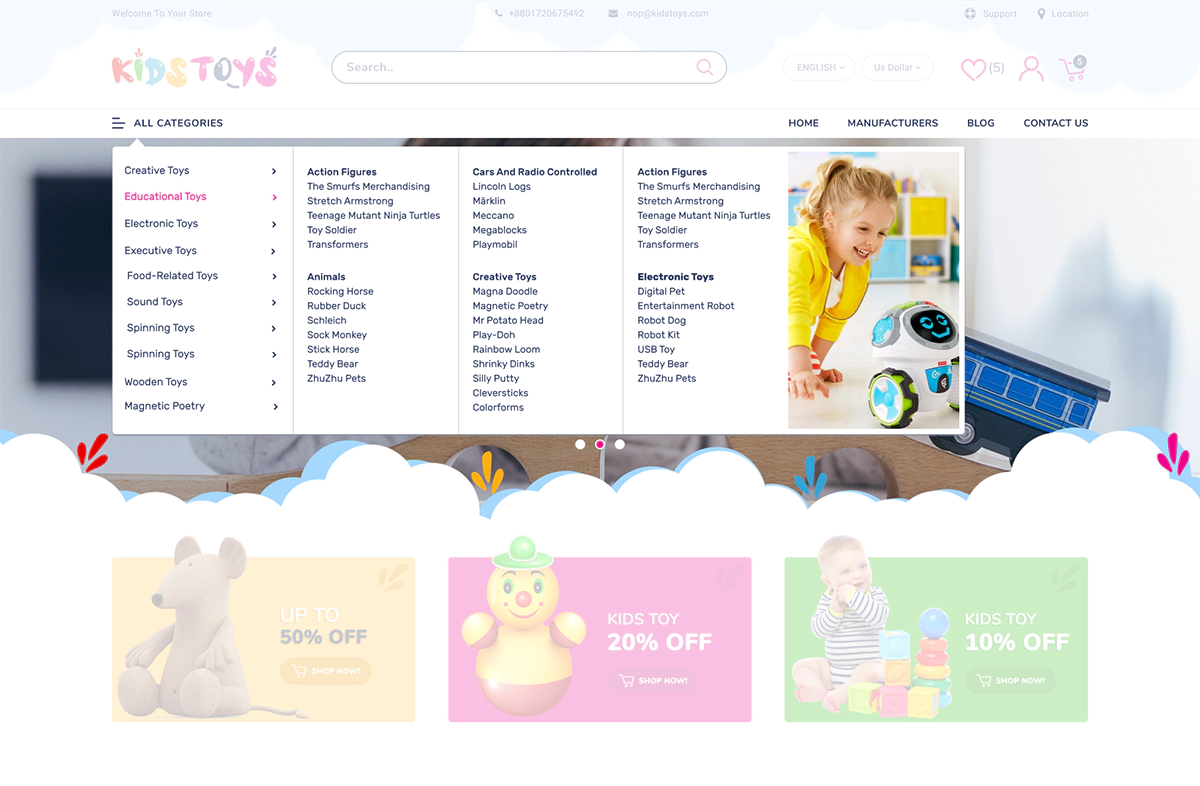 Kids Toys Responsive Theme + Bundle Plugins by nopStation - nopCommerce